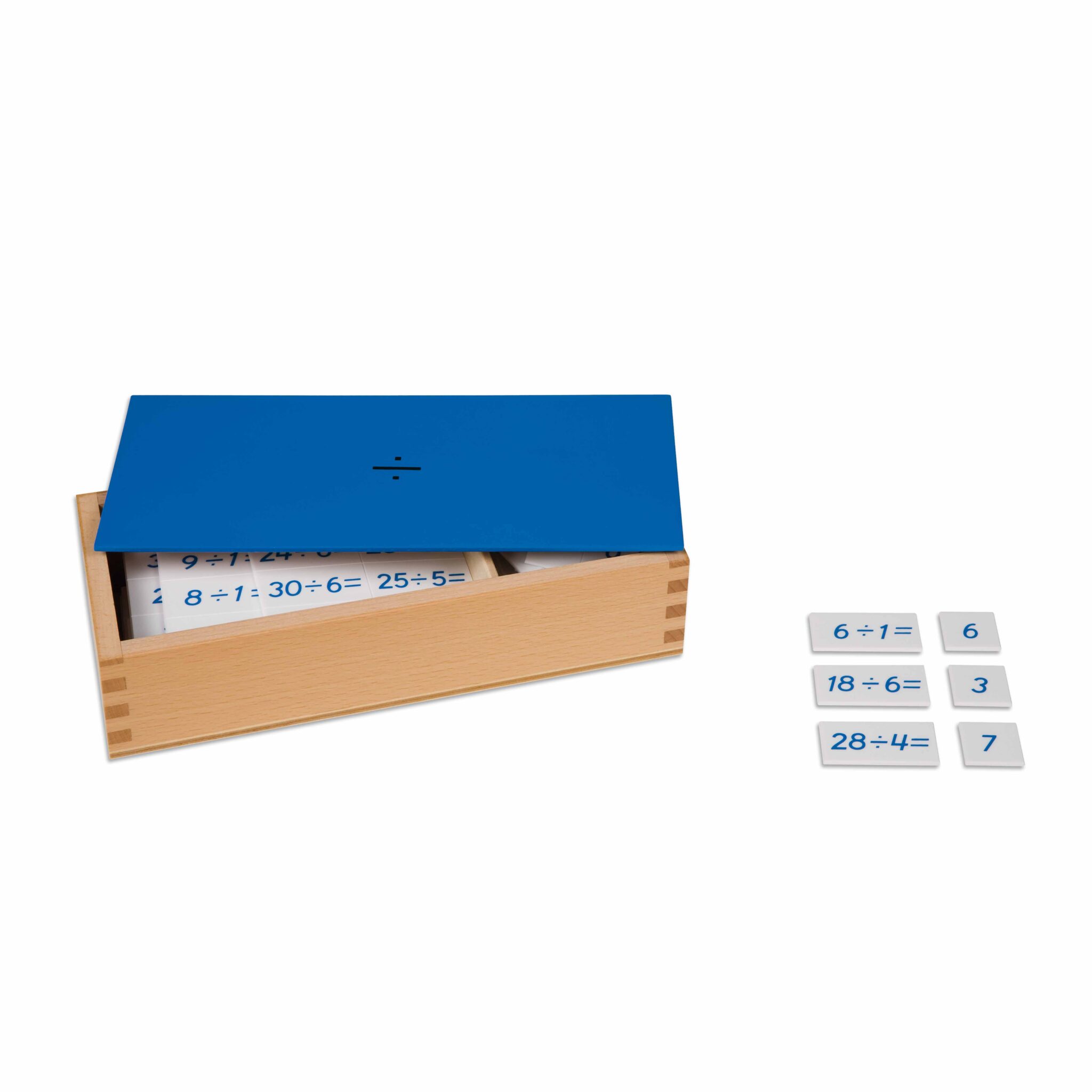 Caja con formulaciones de división - Lupa Montessori